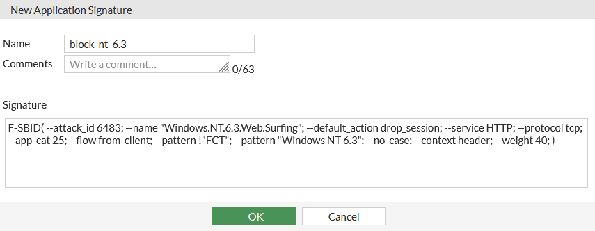 Blocking applications with custom signatures | FortiGate / FortiOS 7.4.7 | Fortinet Document Library